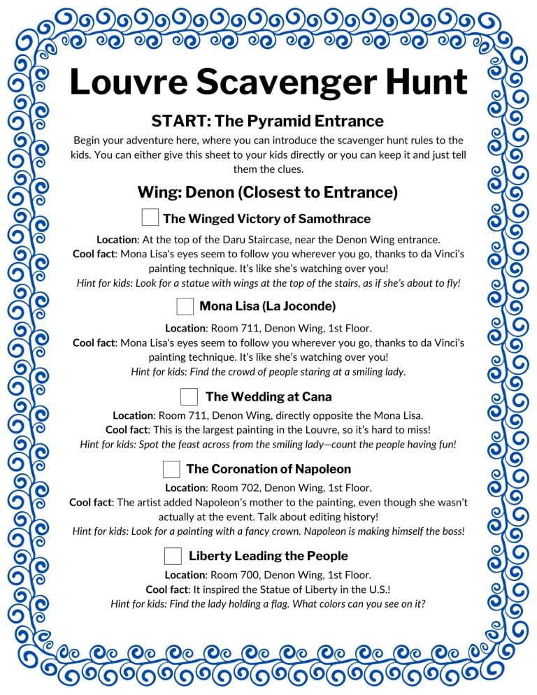 11 Paris Scavenger Hunt Printables for Kids