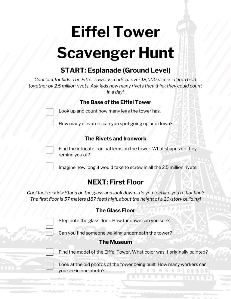 11 Paris Scavenger Hunt Printables for Kids