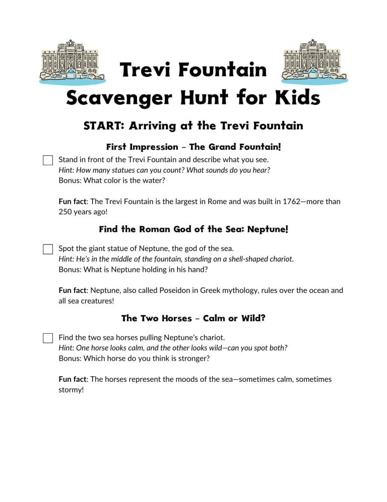 Rome with Kids: 7 Printable Scavenger Hunts